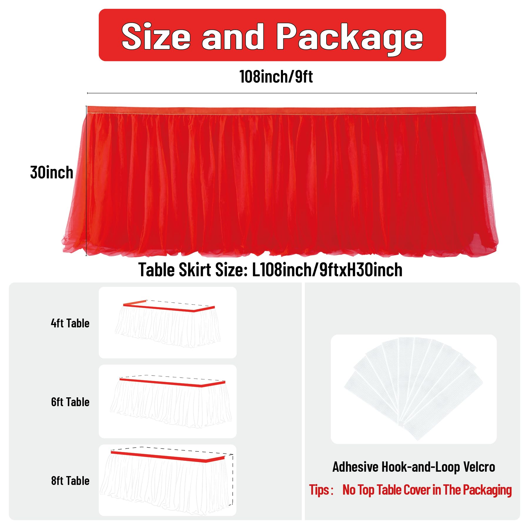 Snapklik.com : 167in Red Tulle Table Skirts For Rectangle Tables 6ft ...