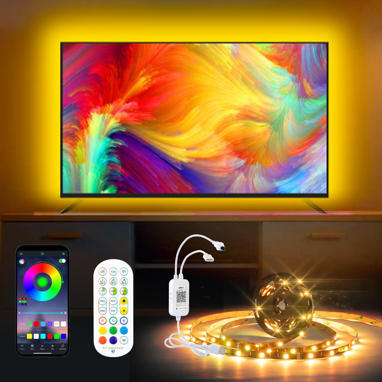 Luminoodle USB LED TV Hintergrundbeleuchtung (4 Meter), echt hellweiße ...
