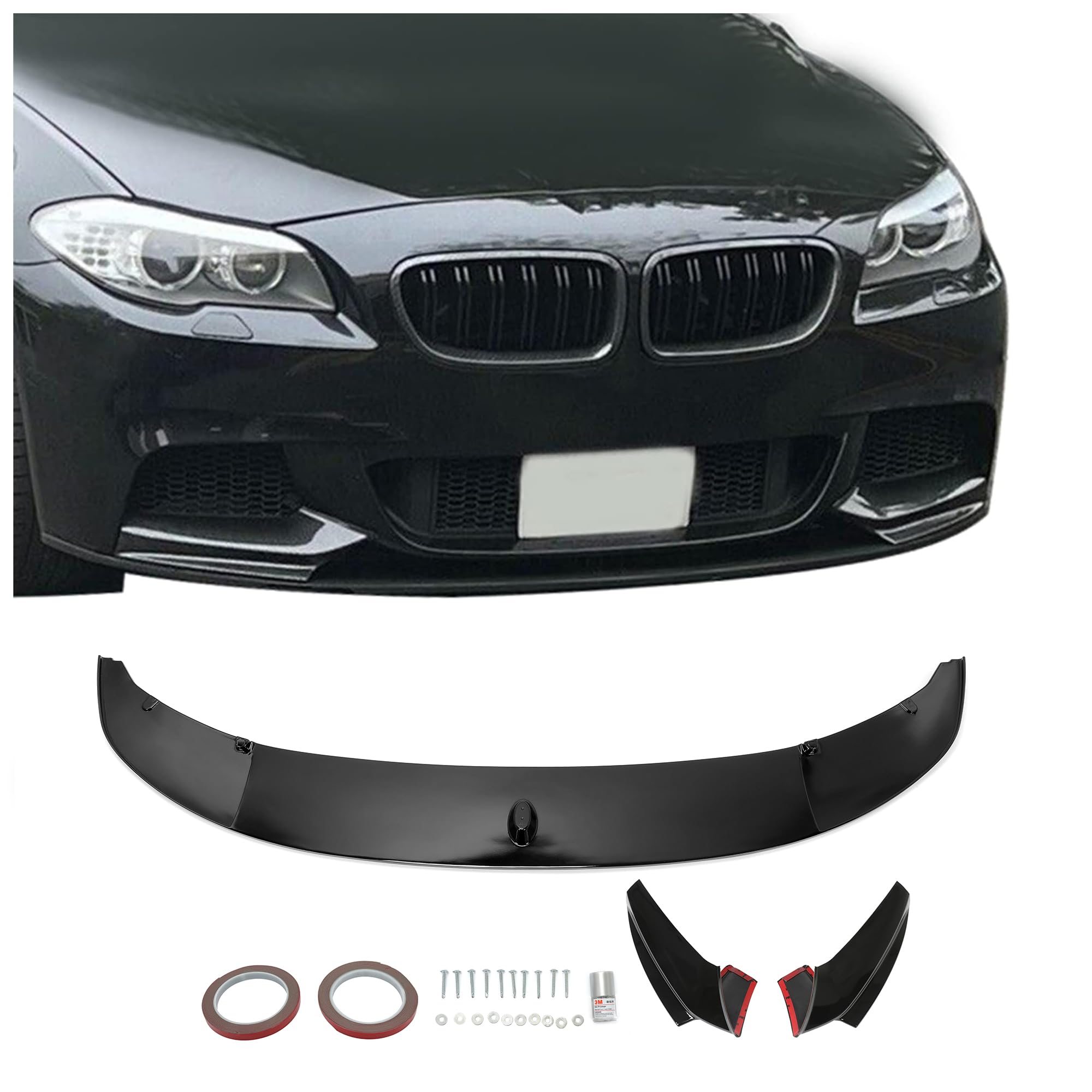 F10 5 Series M Sport Bumper Lip Spoiler Gloss Black ABS Front Splitter ...