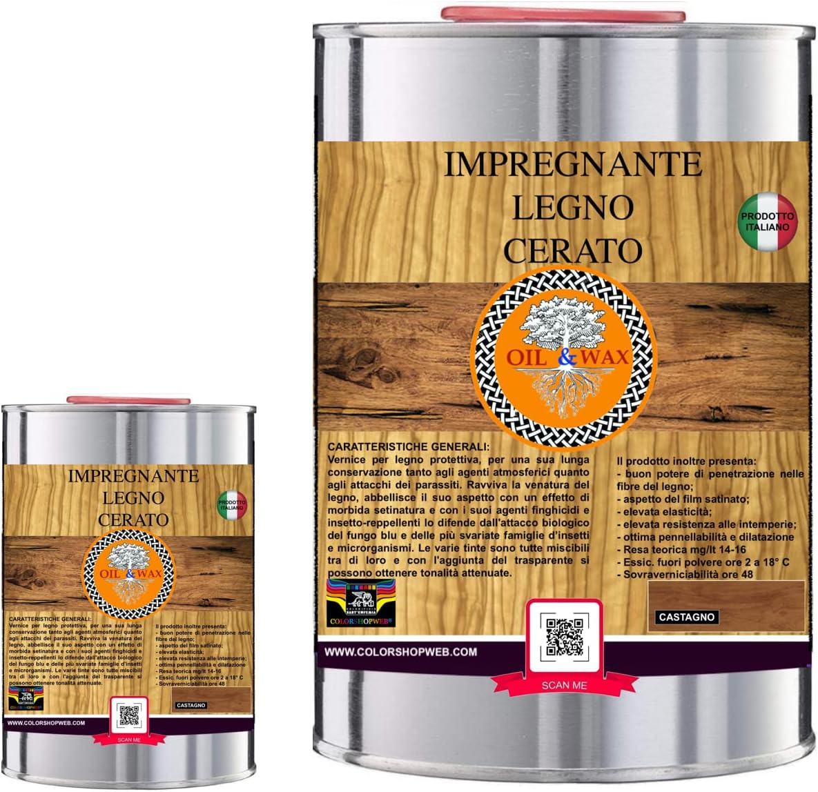 GENERICO Impregnante per legno esterno interno a Cera SOLVENTE 7 colori ...