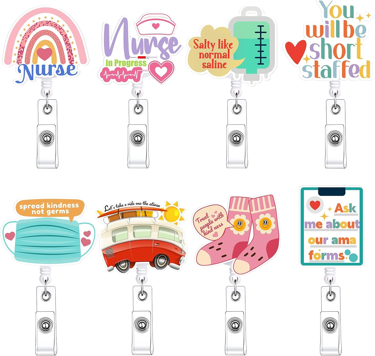 Amazon.com : 8 Pcs Funny Retractable Badge Reel Nurse Badge Reel Cute ...