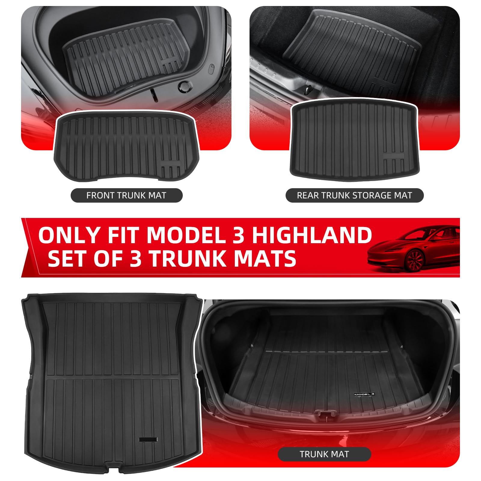 Leeiion Cargo Mat Compatible with New Tesla Model 3 Highland Trunk Mats ...