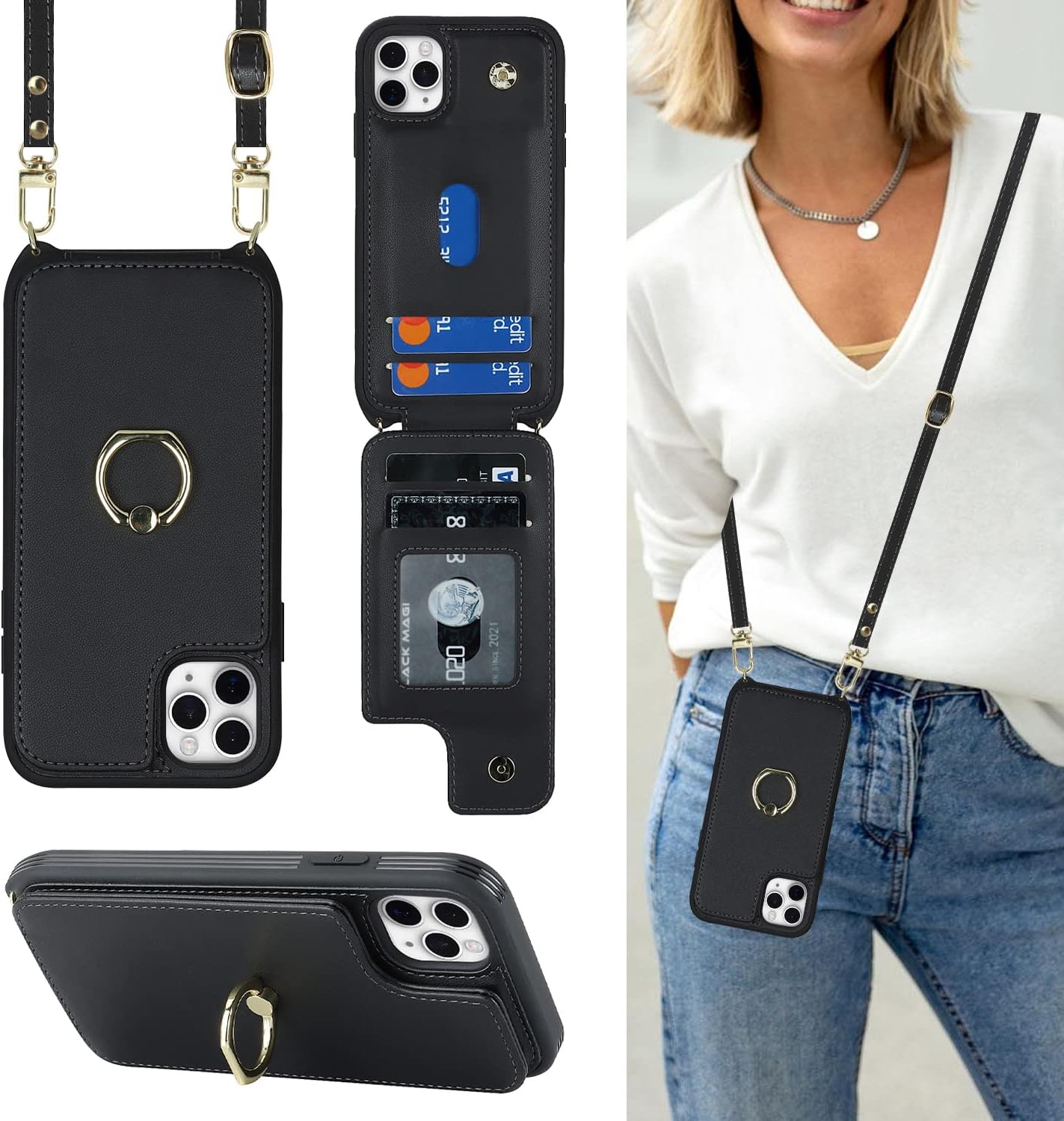 Amazon.com: Lipvina for iPhone 14 Case with Card Holder and Strap for ...