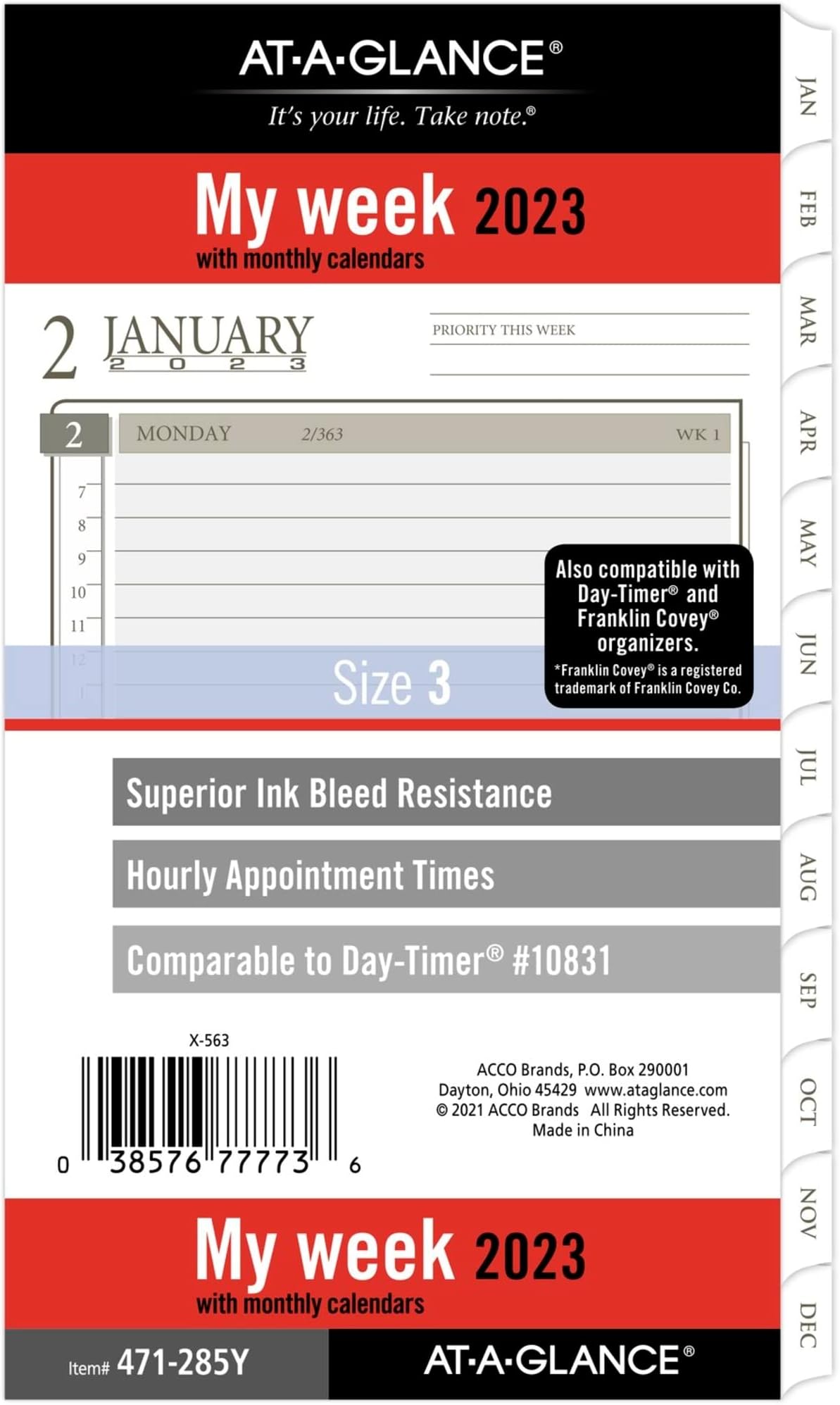 Amazon.com : AT-A-GLANCE 2023 Weekly & Monthly Planner Refill, Hourly ...