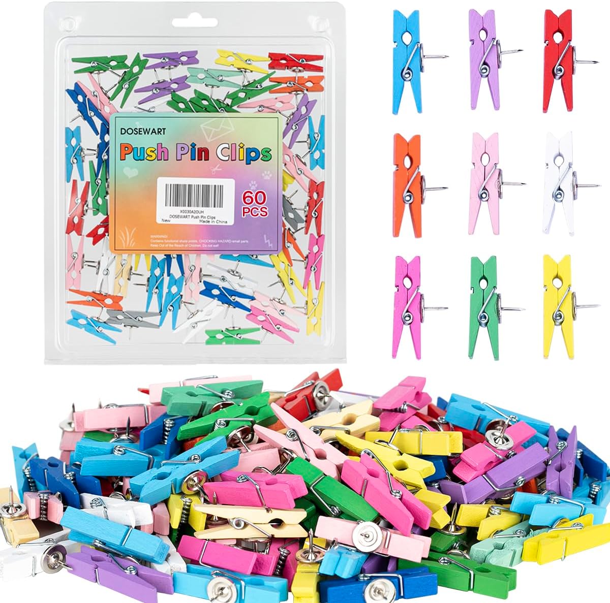 Amazon.com: Push Pin Clips for Cork Board, 60 Pcs Colorful Push Pins ...