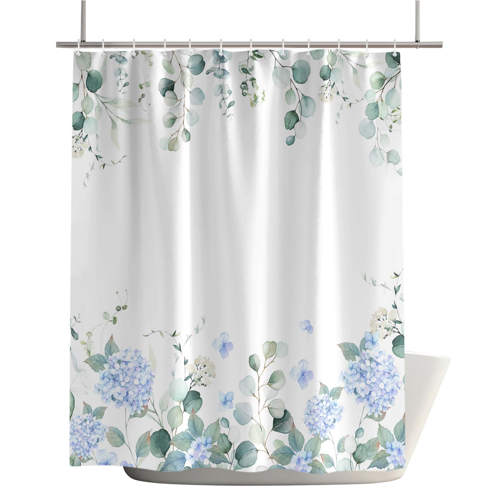 Amazon.com: Shower Curtain Bathroom Set Hydrangea Eucalyptus Watercolor ...