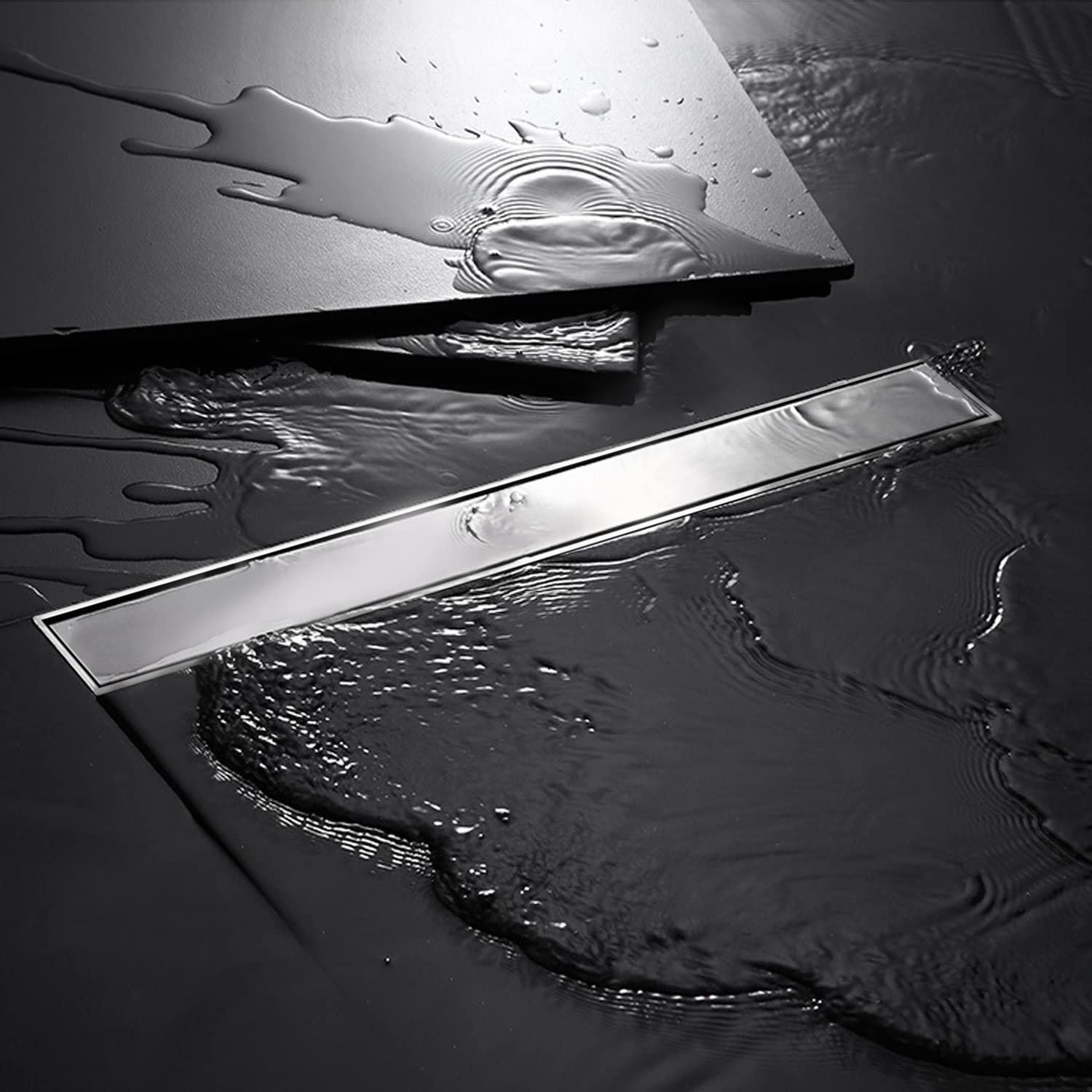 awagas 24 Inch Linear Shower Drain with 2-in-1 Flat & Tile Insert Cover ...