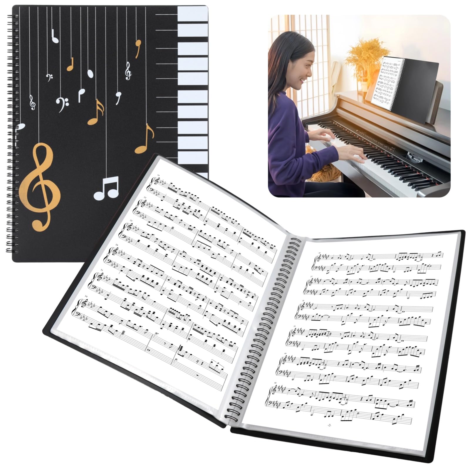 Amazon.com: 120 Pages Sheet Music Folder, 9.3'' × 12.4" Spiral Binder ...