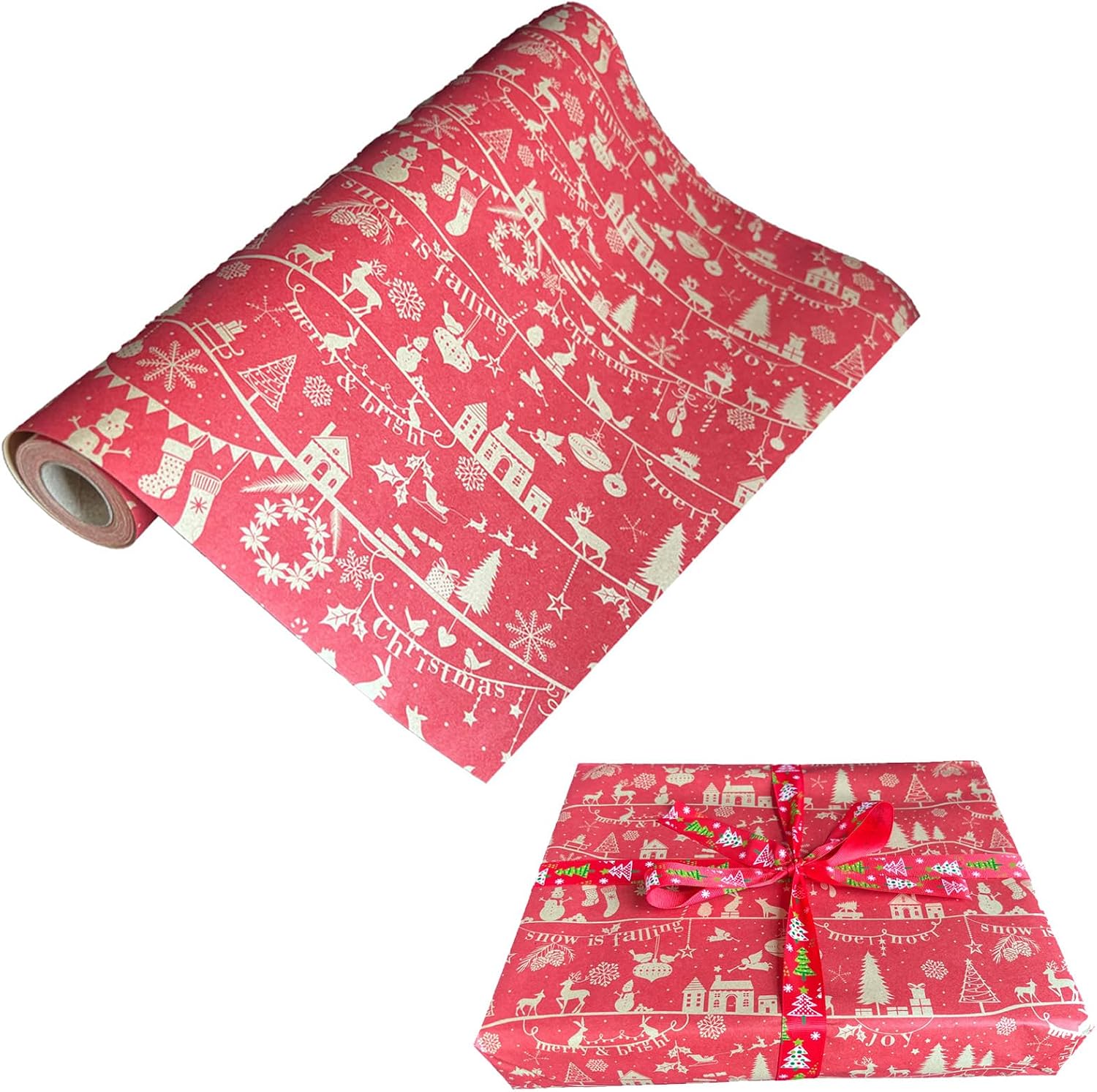 Kraft Wrapping Paper Roll, 43cm x 10M Gift Wrapping with Strings 100% ...