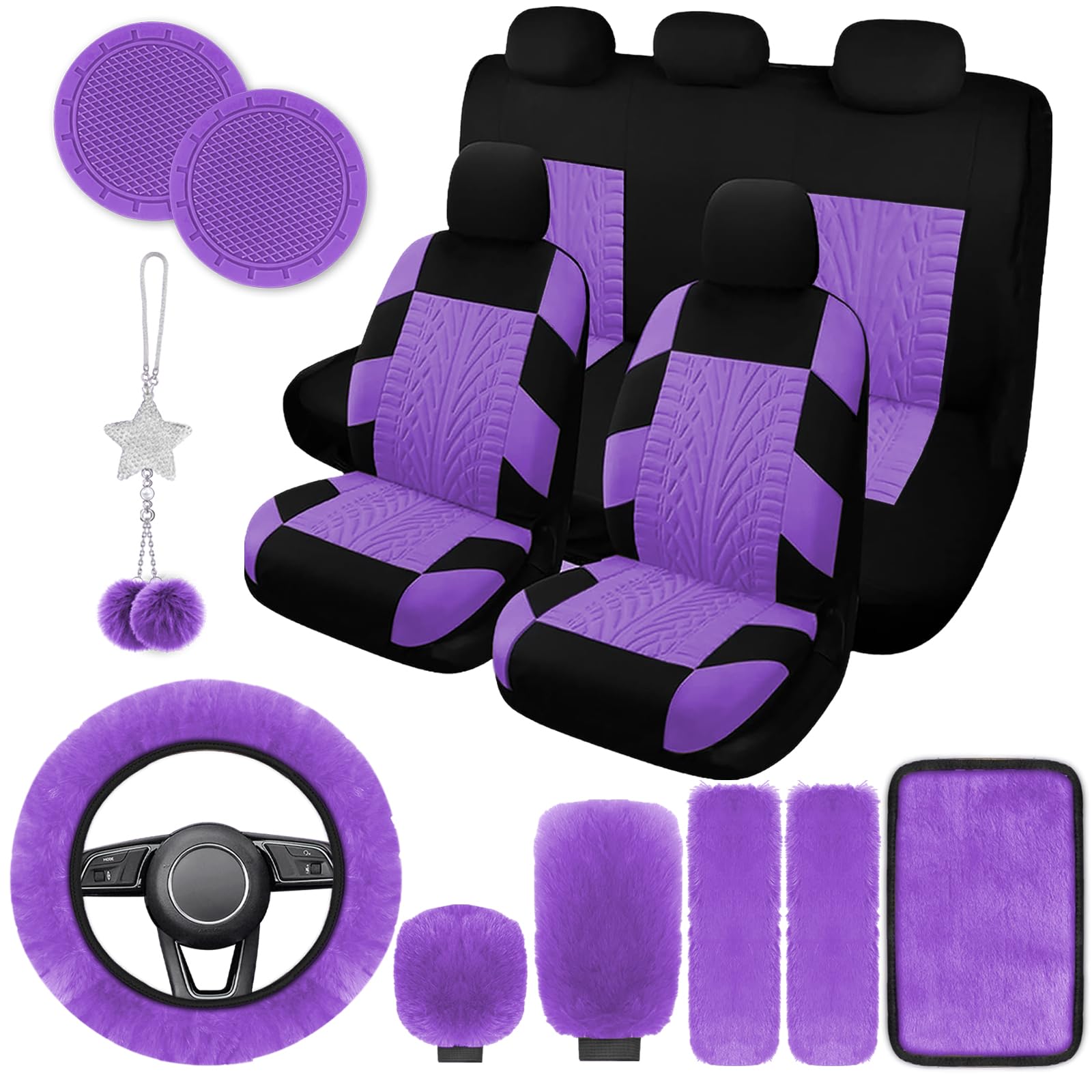 Amazon.com: JINGSEN 17 Car Seat Cover Full Set for Women,Universal Car ...