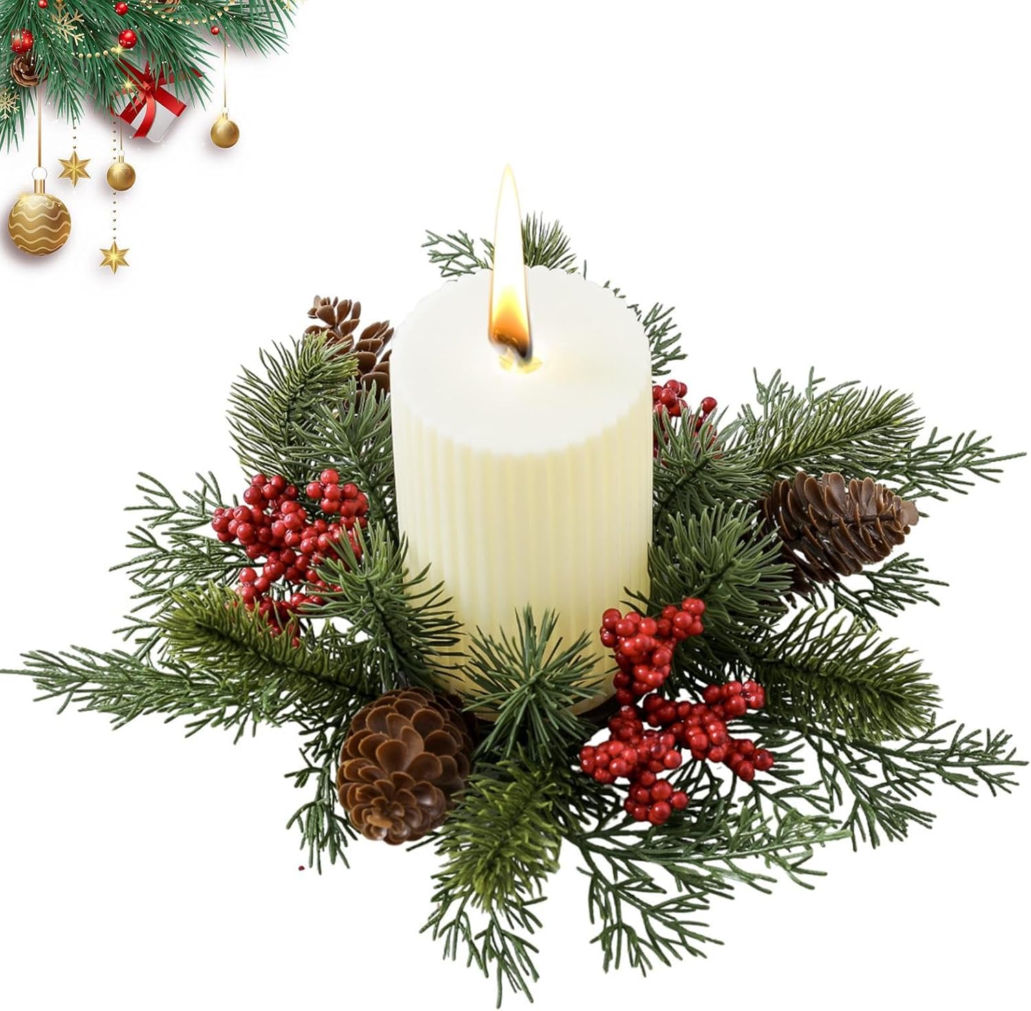 Christmas Candle Rings for Pillars - Table Decoration Christmas Wreath ...