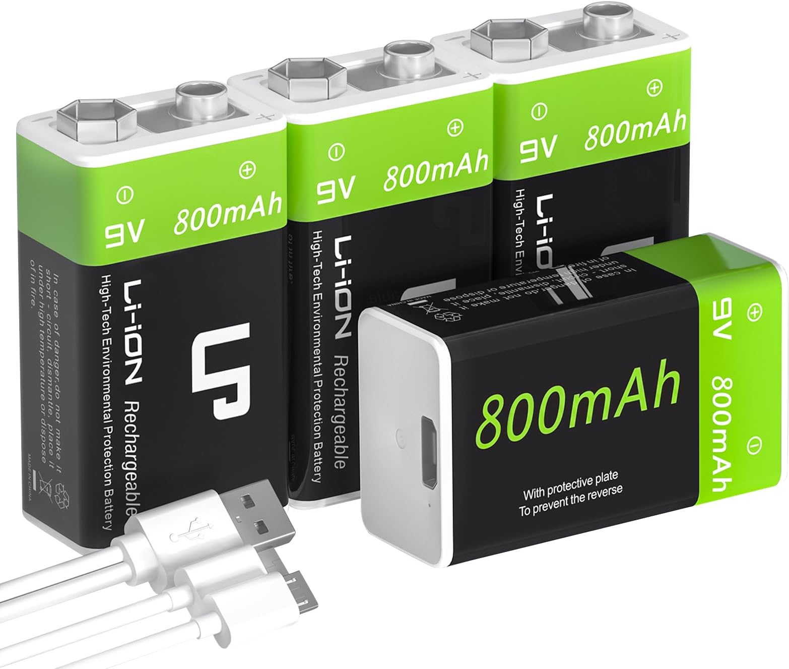 Amazon.com: LP 9V USB Rechargeable Batteries, 4 Pack 800mAh High ...