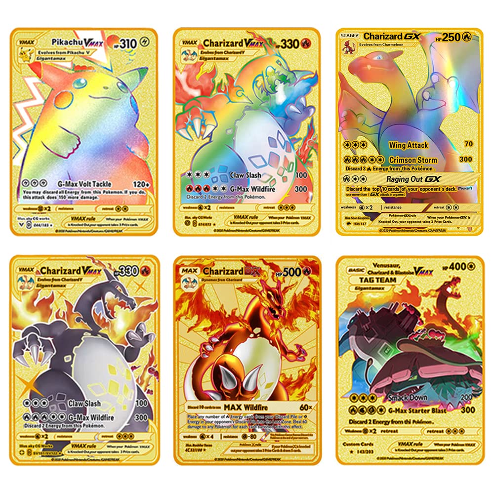 Buy 6PCS Charizard Vmax Gold Metal Card - Collector's Rare Shiny Gold ...