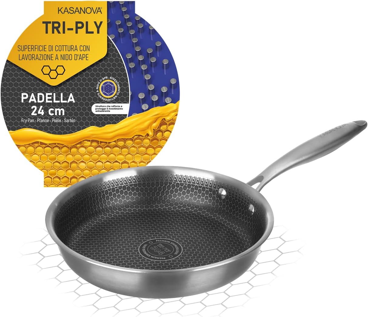 Kasanova Padella antiaderente 24 cm Tri-ply, Rivestimento nido d'ape ...