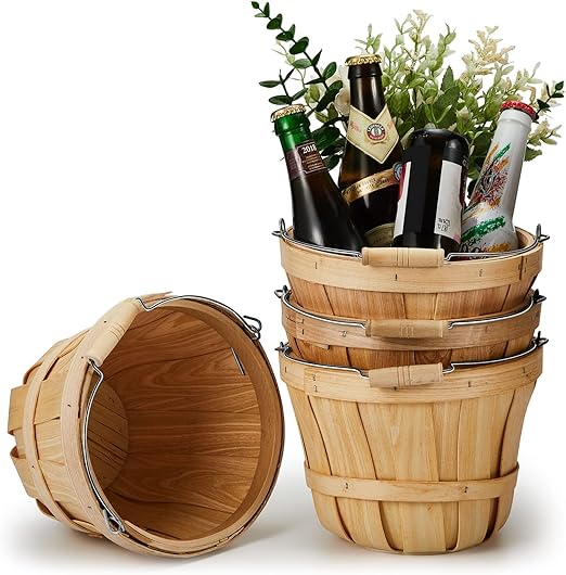 Amazon.com : 4 Pcs 6 * 8'' Round Wooden Baskets Gifts Empty Wood ...