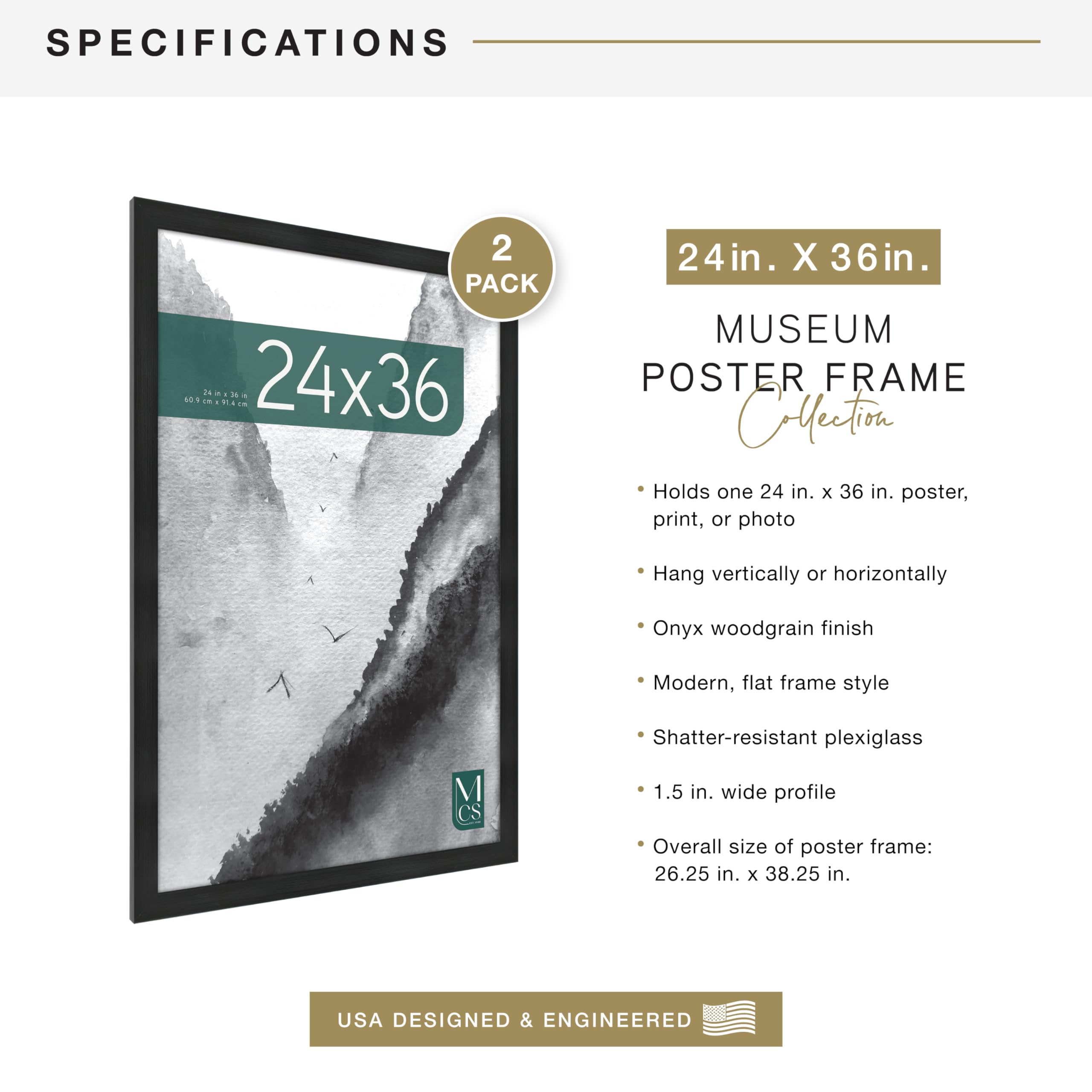 Wall Display Frame 24x36 Inch Museum Poster Frame - Onyx Woodgrain ...
