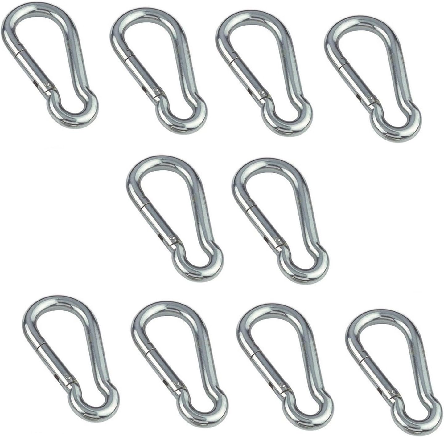 10 x CARABINER 6 x 60mm STEEL Snap Spring Loaded Clip Hook Karabiner ...