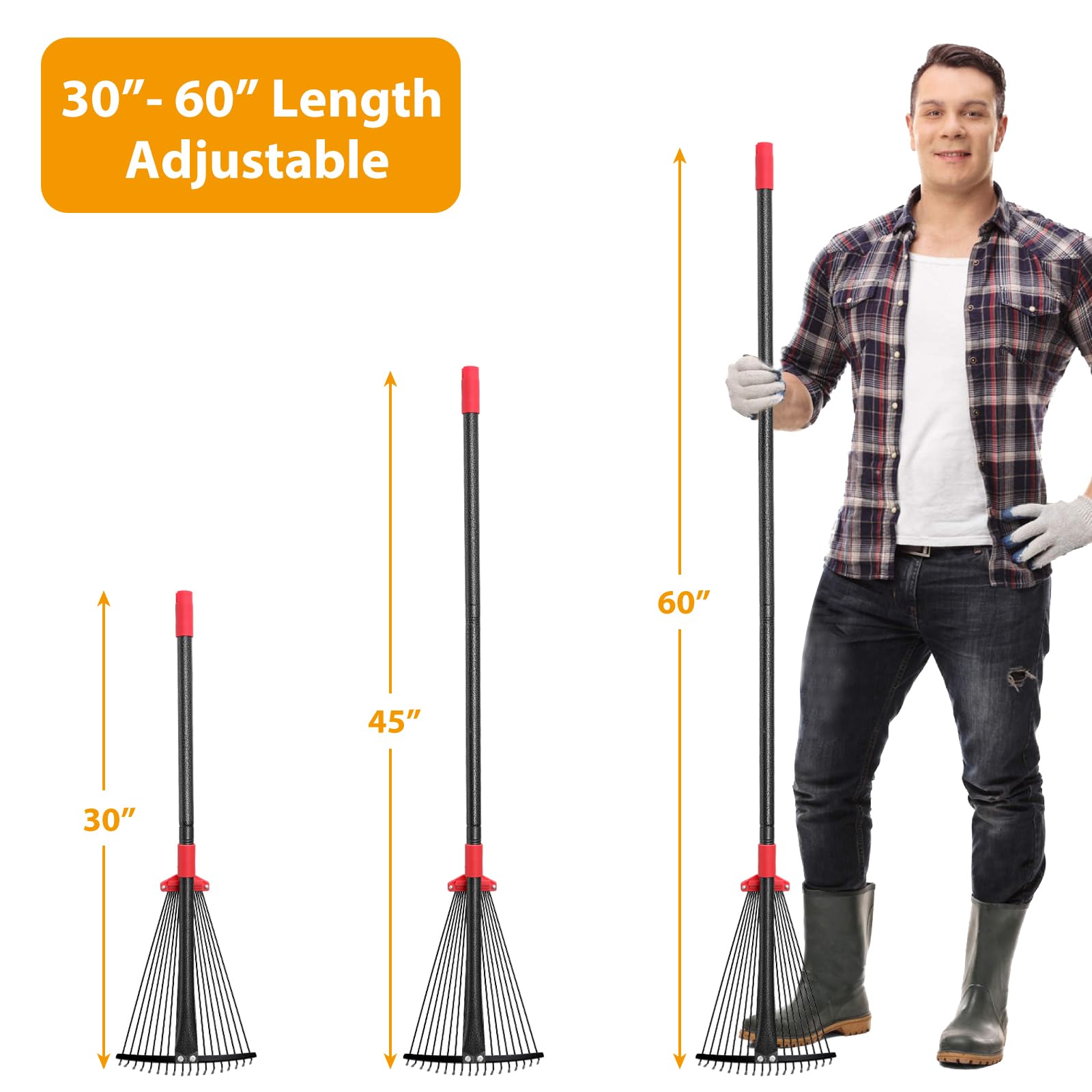 Snapklik.com : Leaf Rake, Garden Rakes For Lawns Heavy Duty, 9"-17 ...