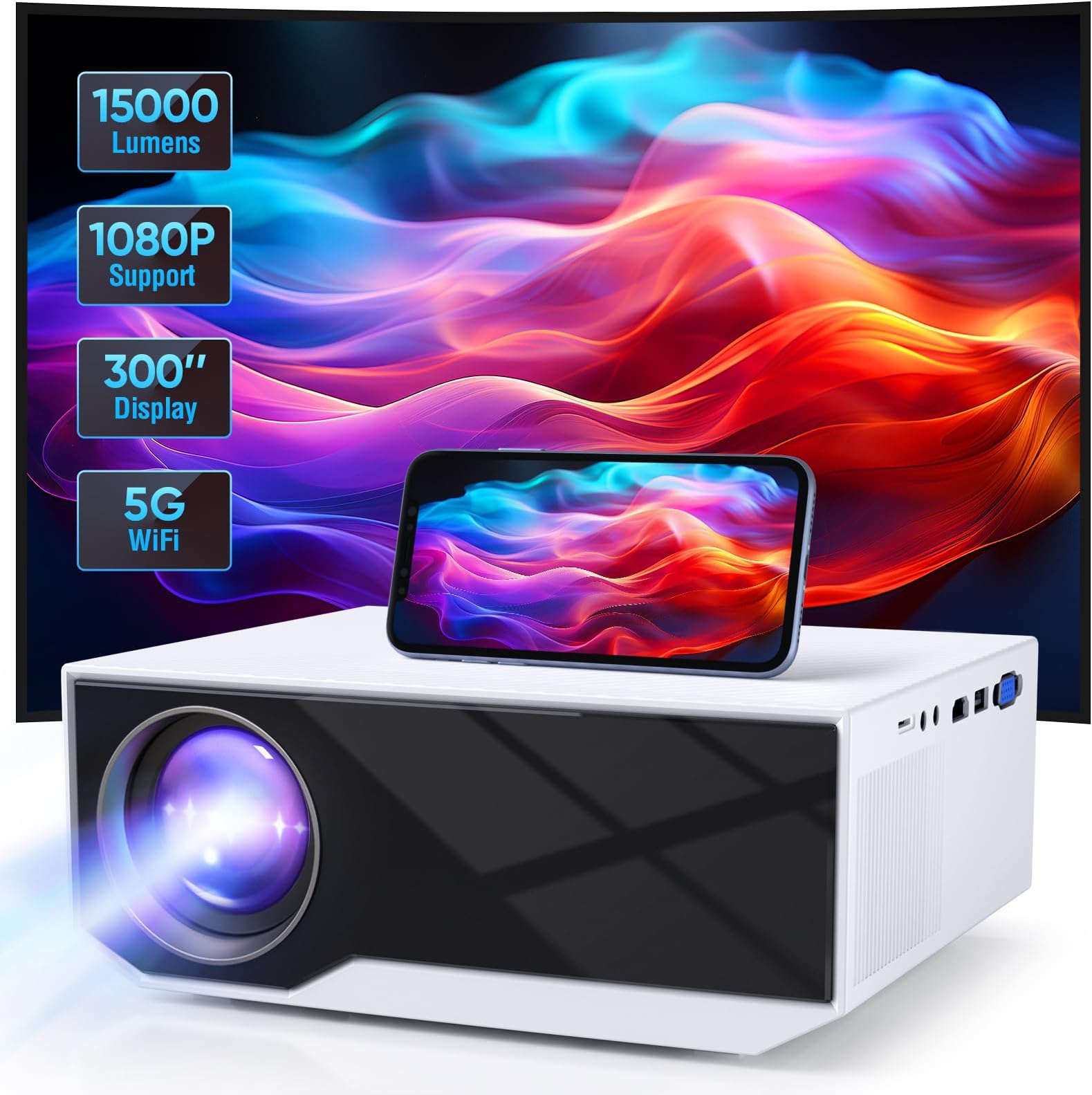 Amazon.com: Projector with Wifi and Bluetooth, Native 1080P 15000 ...