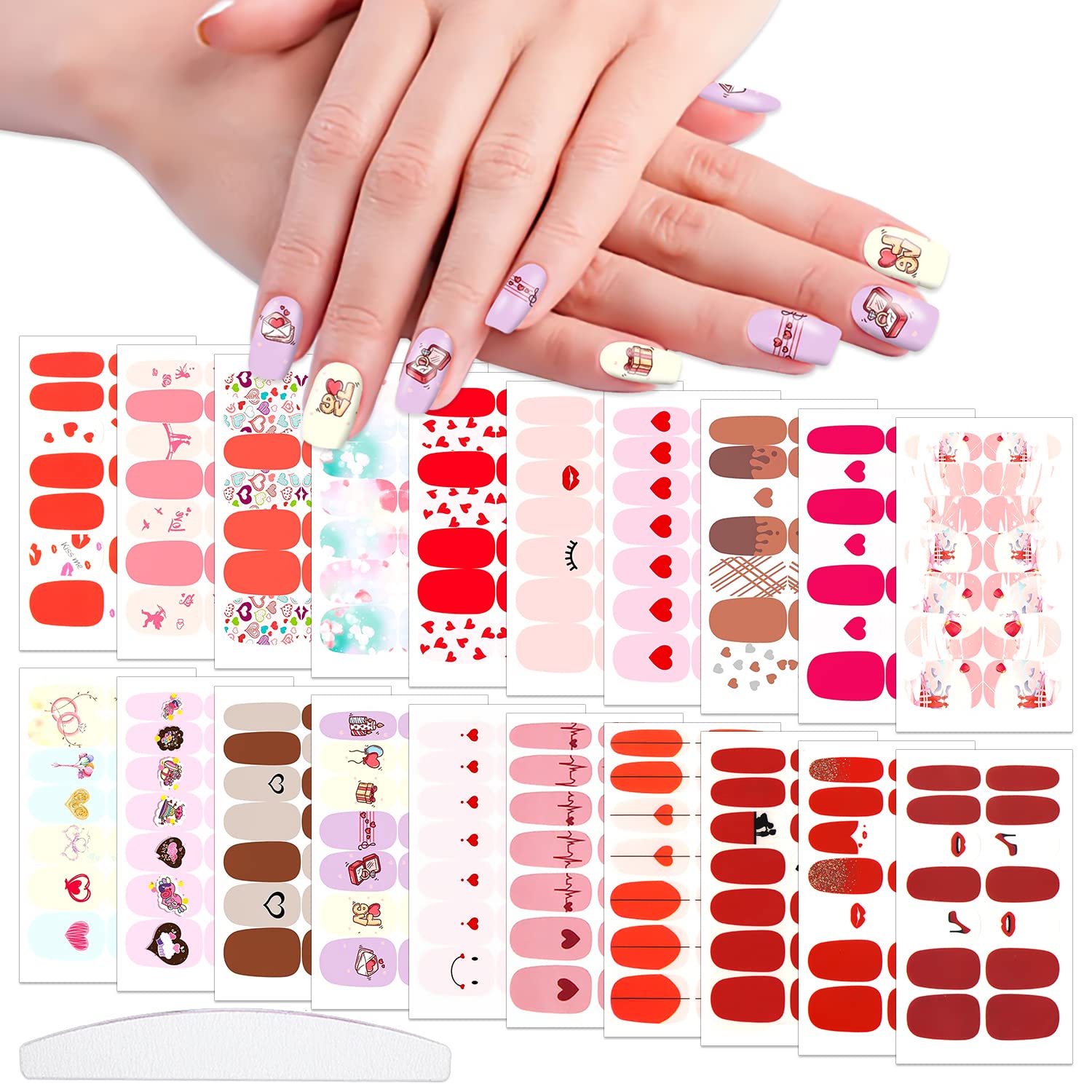 Amazon.com: WOKOTO 20 Sheets Heart Nail Wraps for Women Gel Nails ...