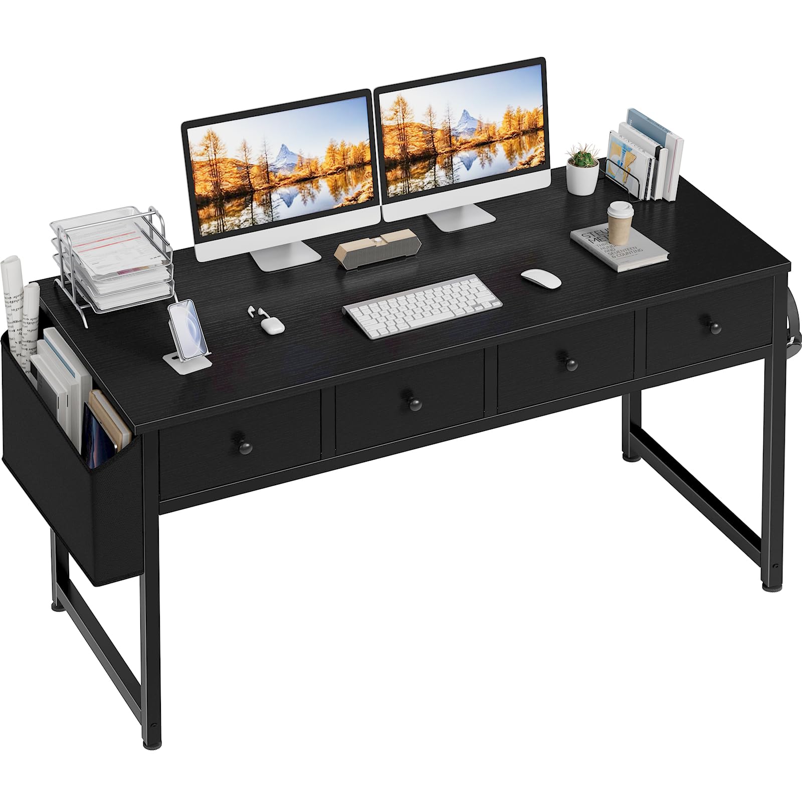 Amazon.com: Lufeiya Small Black Computer Desk with Fabric Drawers for ...