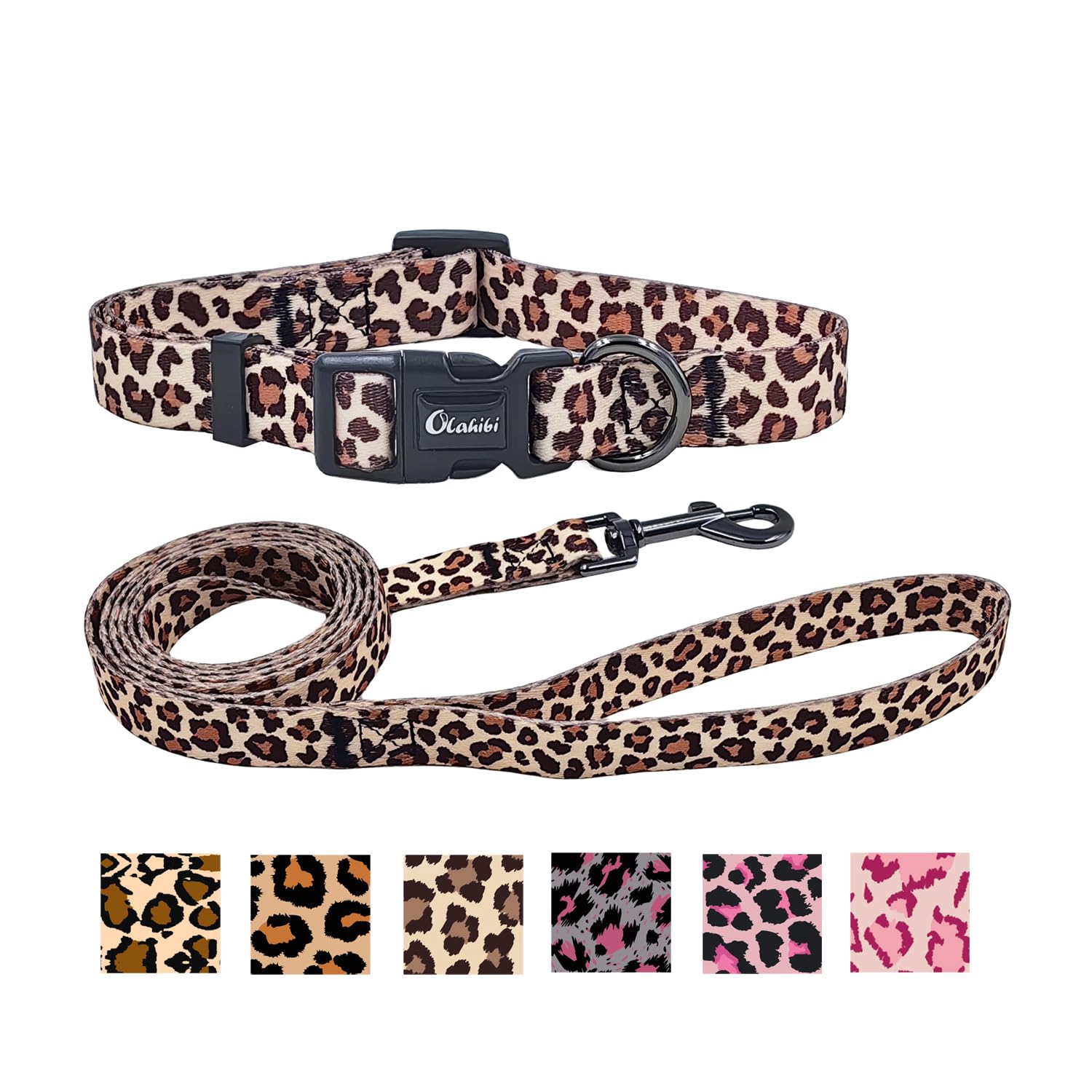 1 x Brand New Olahibi Dog Collar and Leash Set, Leopard Pattern ...