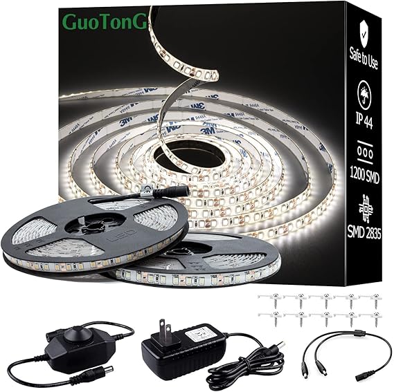 Amazon.com : GUOTONG White LED Strip Lights, IP44 Waterproof 2835 LED ...