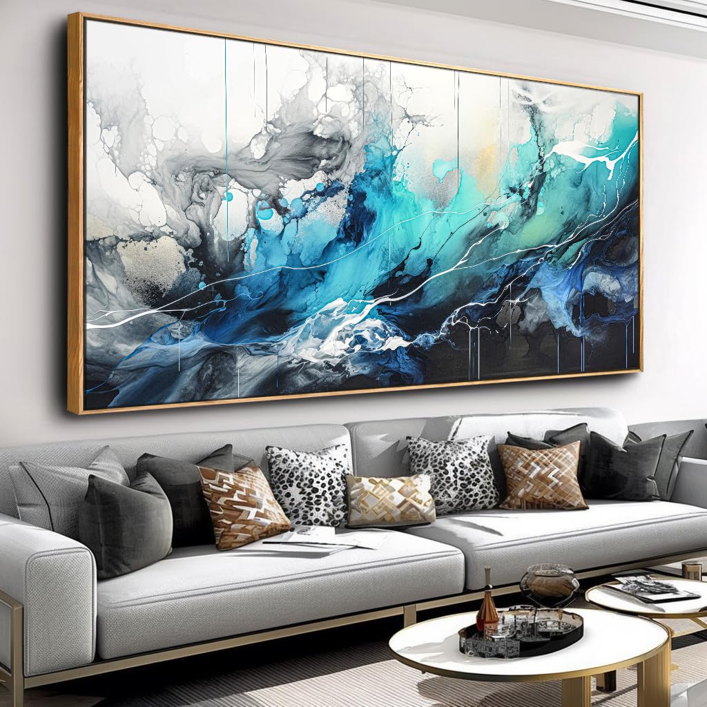 Amazon.com: Wall Art Abstract Canvas Painting Teal Blue Modern Artwork ...