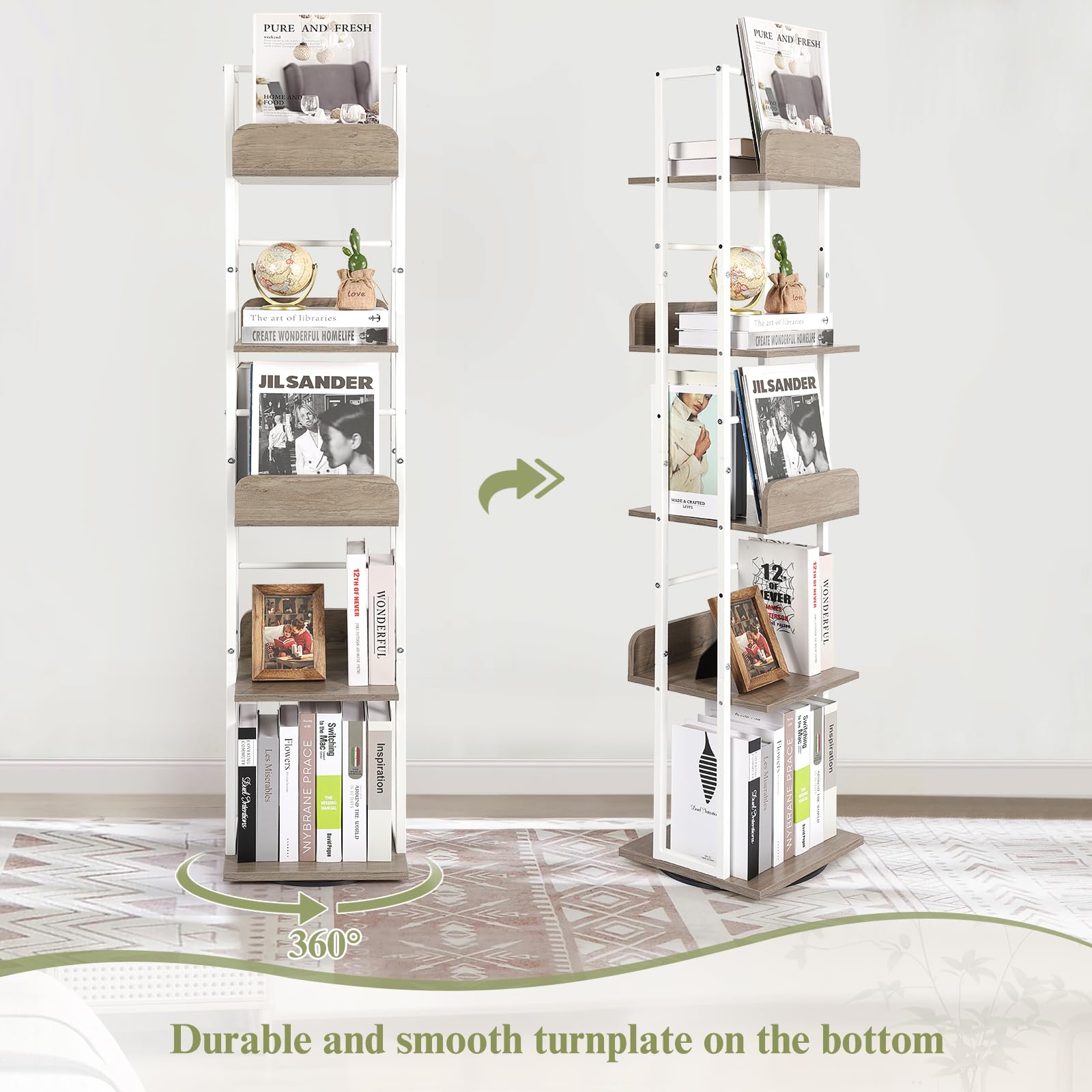 Snapklik.com : Bookshelves 5-Tier, Rotating Bookshelf Tower For Corner ...
