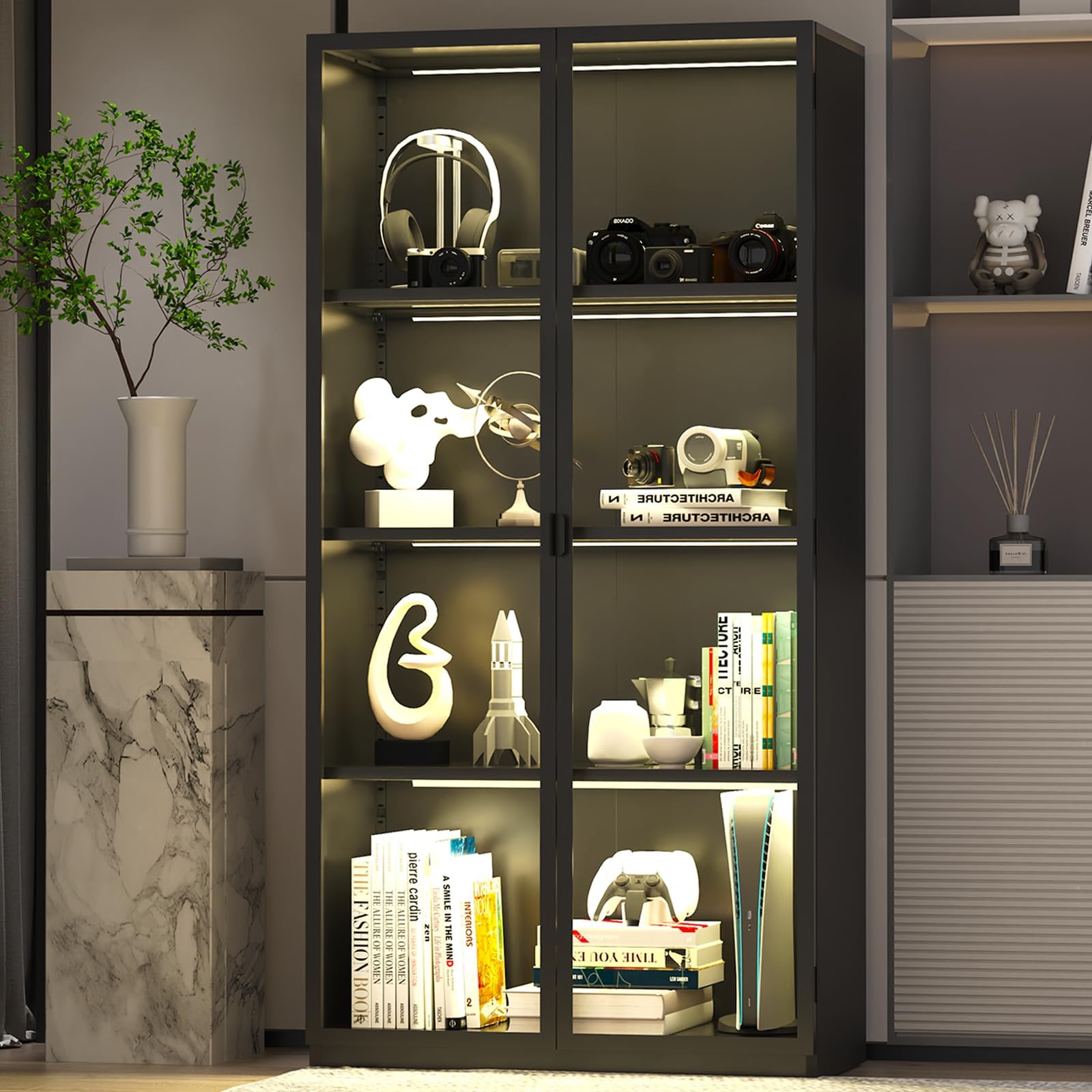 Amazon.com: PEUKC Display Cabinet with Glass Doors, Curio Cabinets with ...