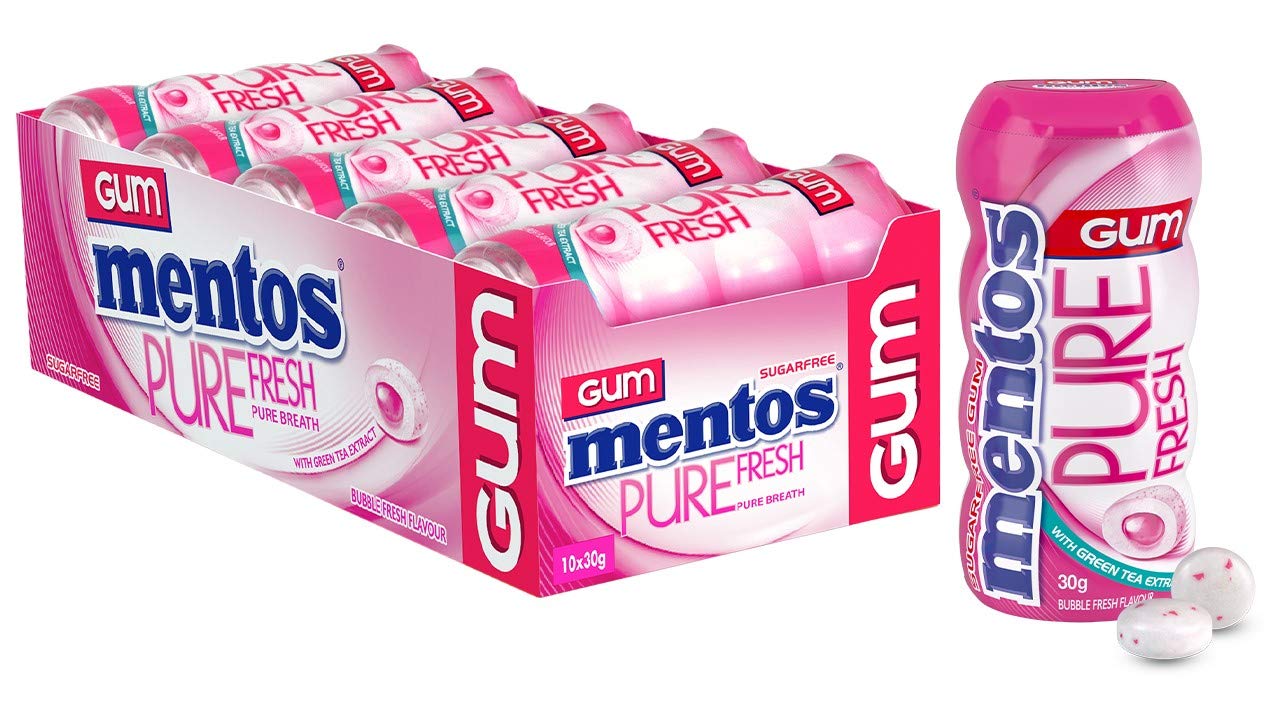 Mentos Pure Fresh Chewing Gum, Bubble Fresh, Sugar Free, 10 Pocket ...