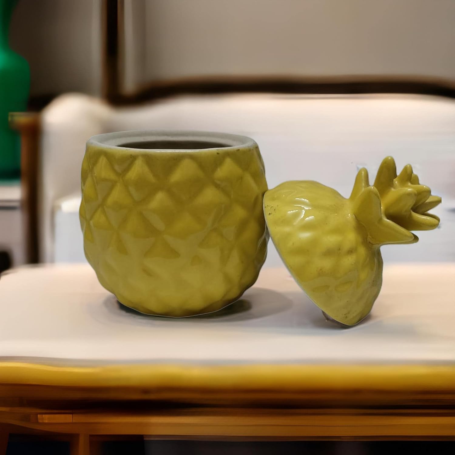 IQONIQUE Yellow Coloured Ceramic Pineapple Shaped Jar | Glossy Finished ...