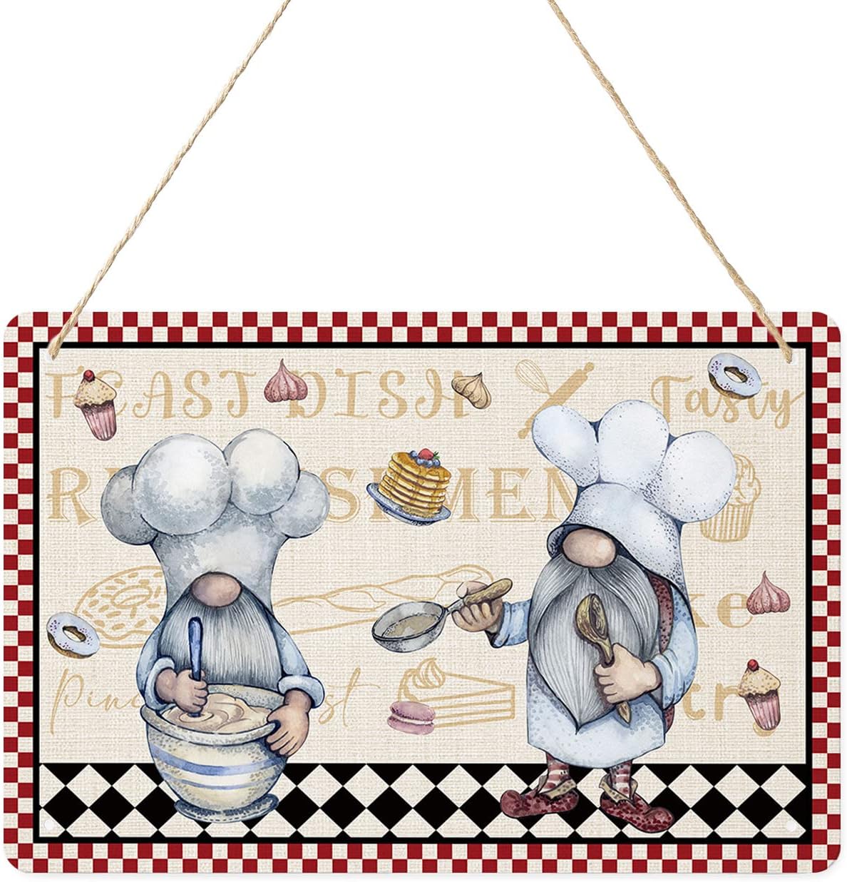 Amazon.com: Wall Decor, Chef Gnomes Kitchen Dessert Black Red Buffalo ...