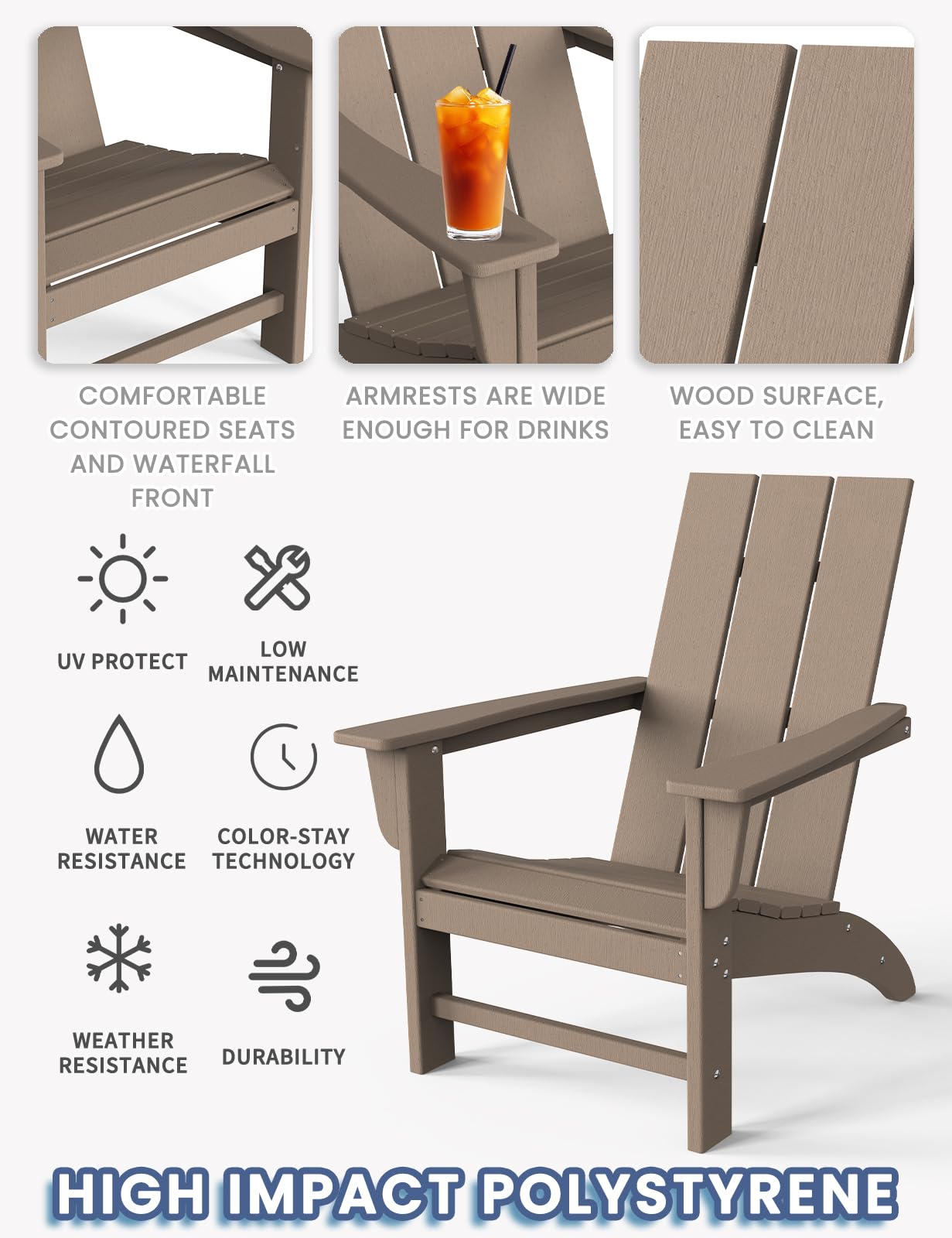 Snapklik.com : Modern Adirondack Chair, HDPE Plastic Patio Chairs For ...