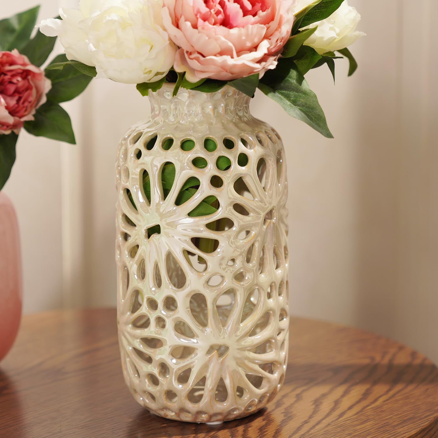 Buy Pure Home + Living Ivory Honeycomb Pearl Finish Ceramic Vase ...