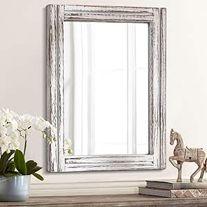AAZZKANG Wall Mirror Rustic Wood Mirror with Framed Large Rectangle Decorative Farmhouse Bedroom ...