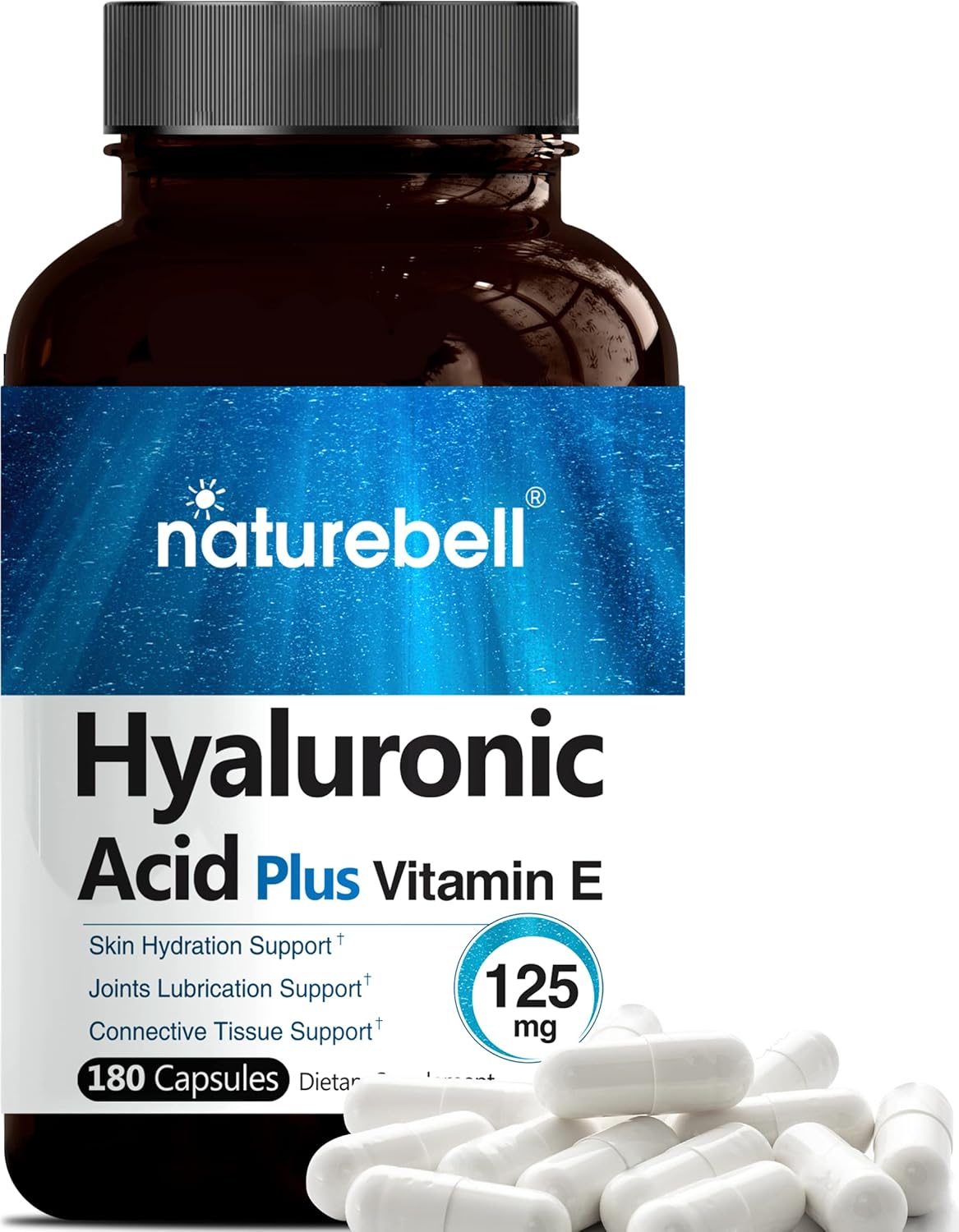NatureBell Ácido hialurónico con vitamina E 125 mg 180 cápsulas apoya ...