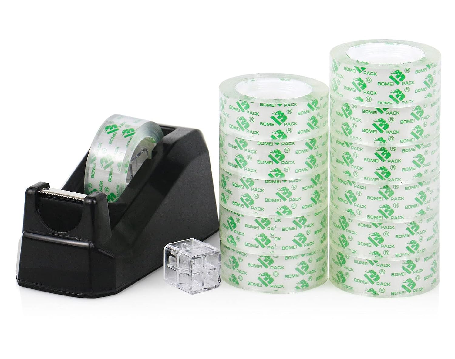 BOMEI PACK Tape Dispensers Desk, 1 Pack Black with 12Rolls Transparent ...