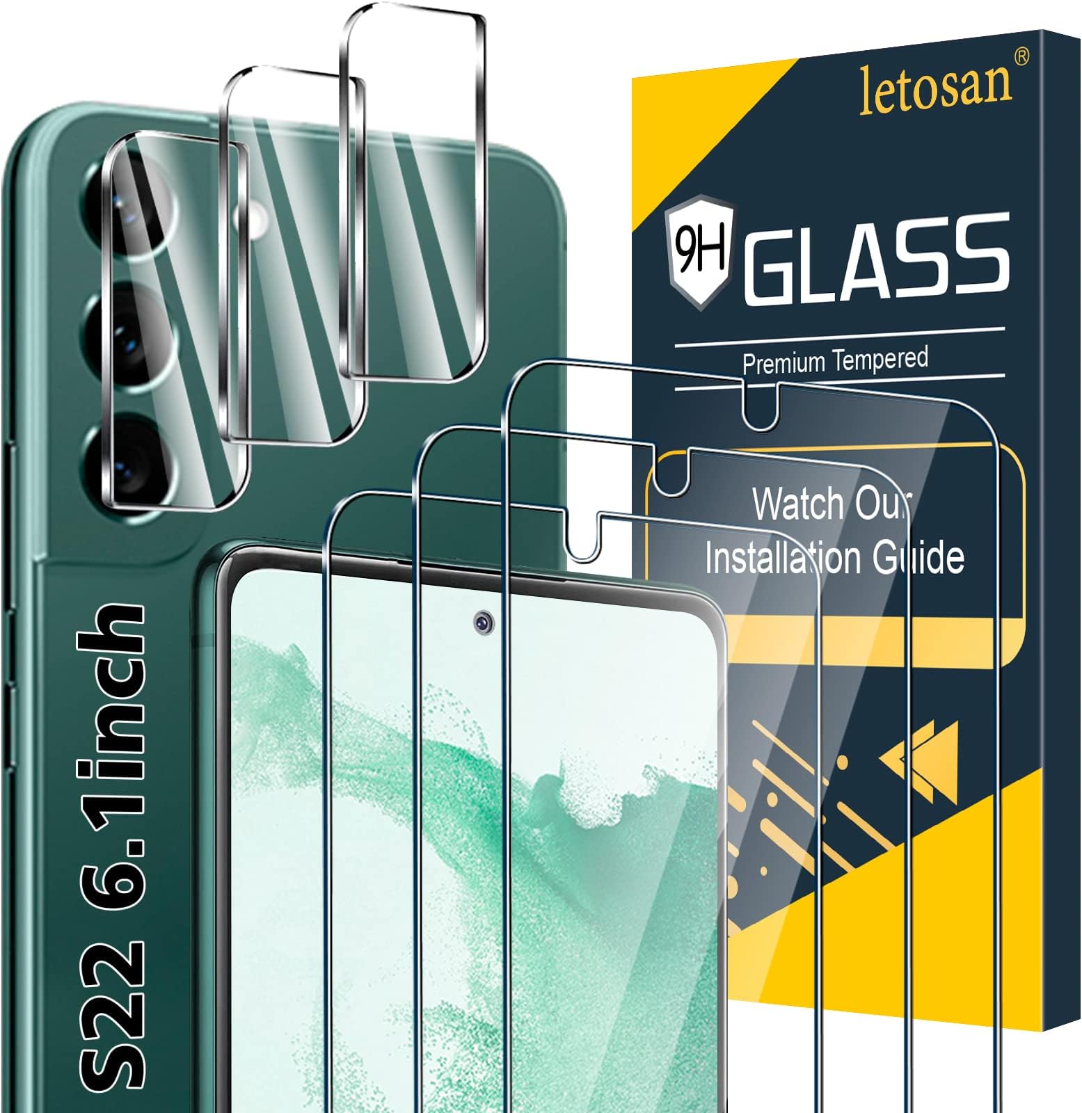 [3+3 Pack] Glass Screen Protector for Samsung Galaxy S22 5g, 9H ...