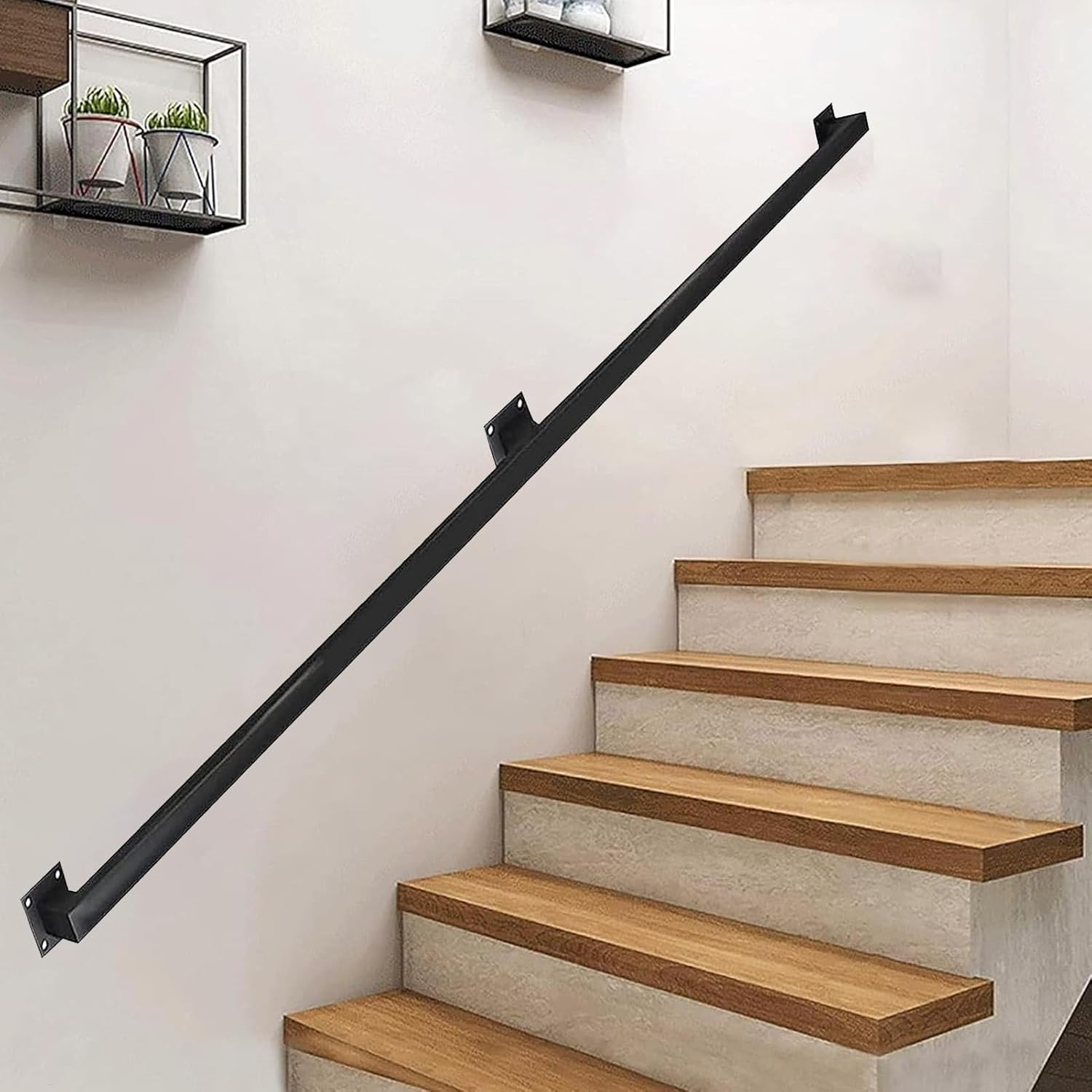 Black Square Stairs Handrail with Wall Brackets Staircase Banister ...