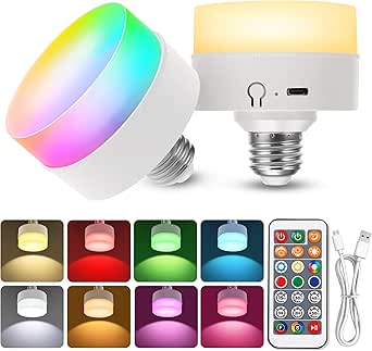 Rechargeable Battery Operated Light Bulb [2 Pack], Bright Rechargeable ...