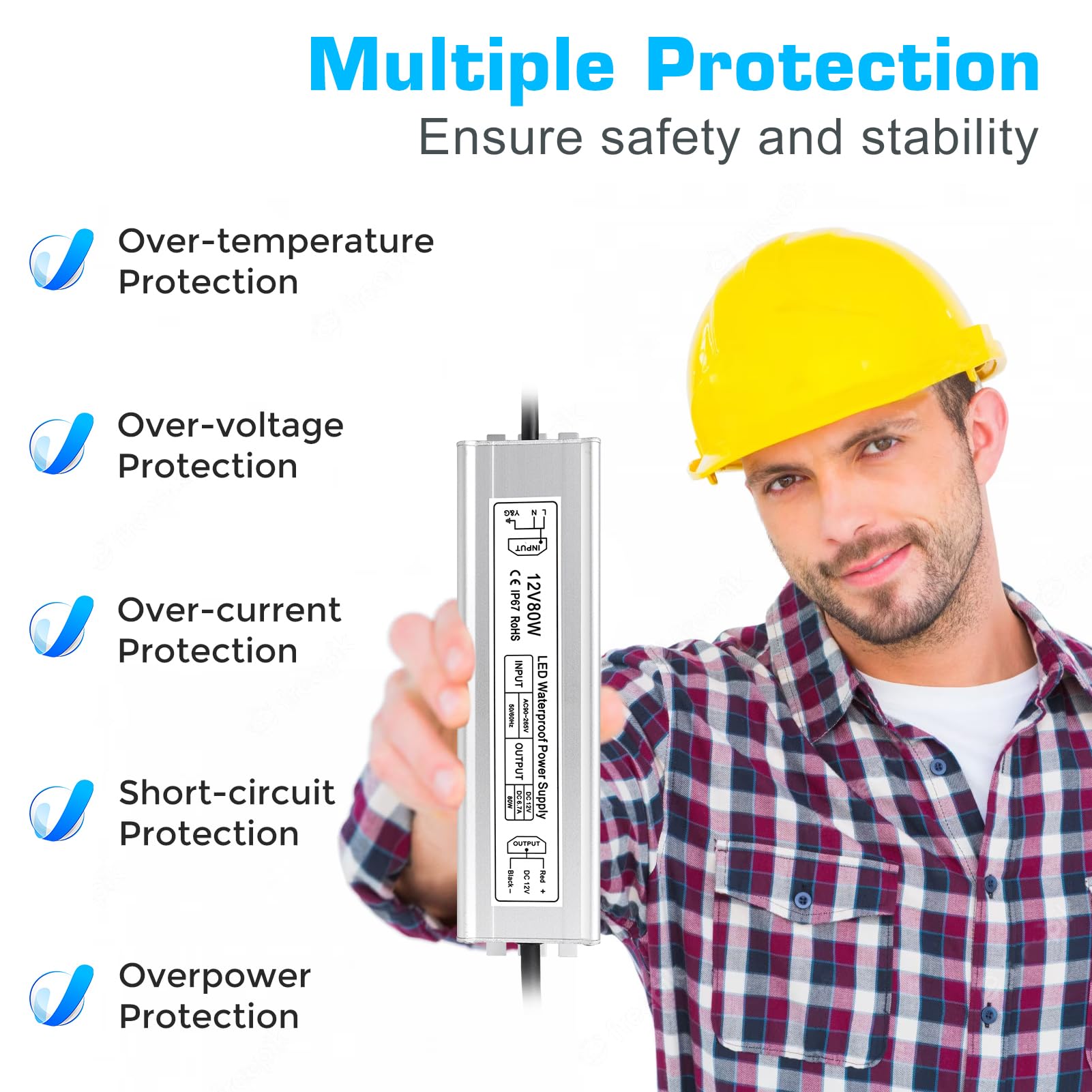 Snapklik.com : inShareplus 12V LED Power Supply, 80W IP67 AC 110-260V ...