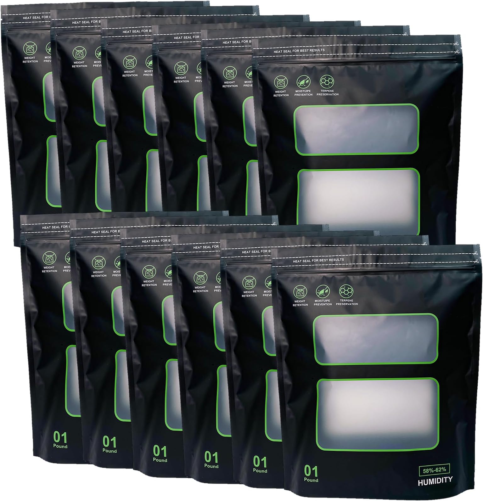 Amazon.com: 12pcs 1LB Storage Terp Bags 58%-62% RH 2-Way Humidity ...