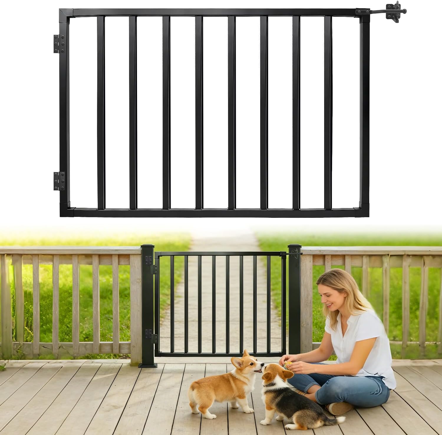Avalution Deck Fence Gate Outdoor,32" H x 48" W, Metal Fence Gate Kit ...