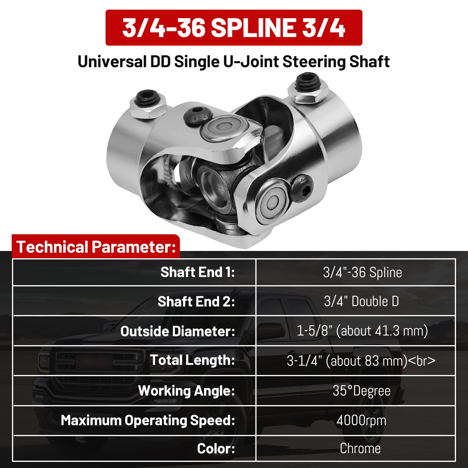 Snapklik.com : 3/4-36 Spline X 3/4" DD Universal U Joint Chrome Single ...