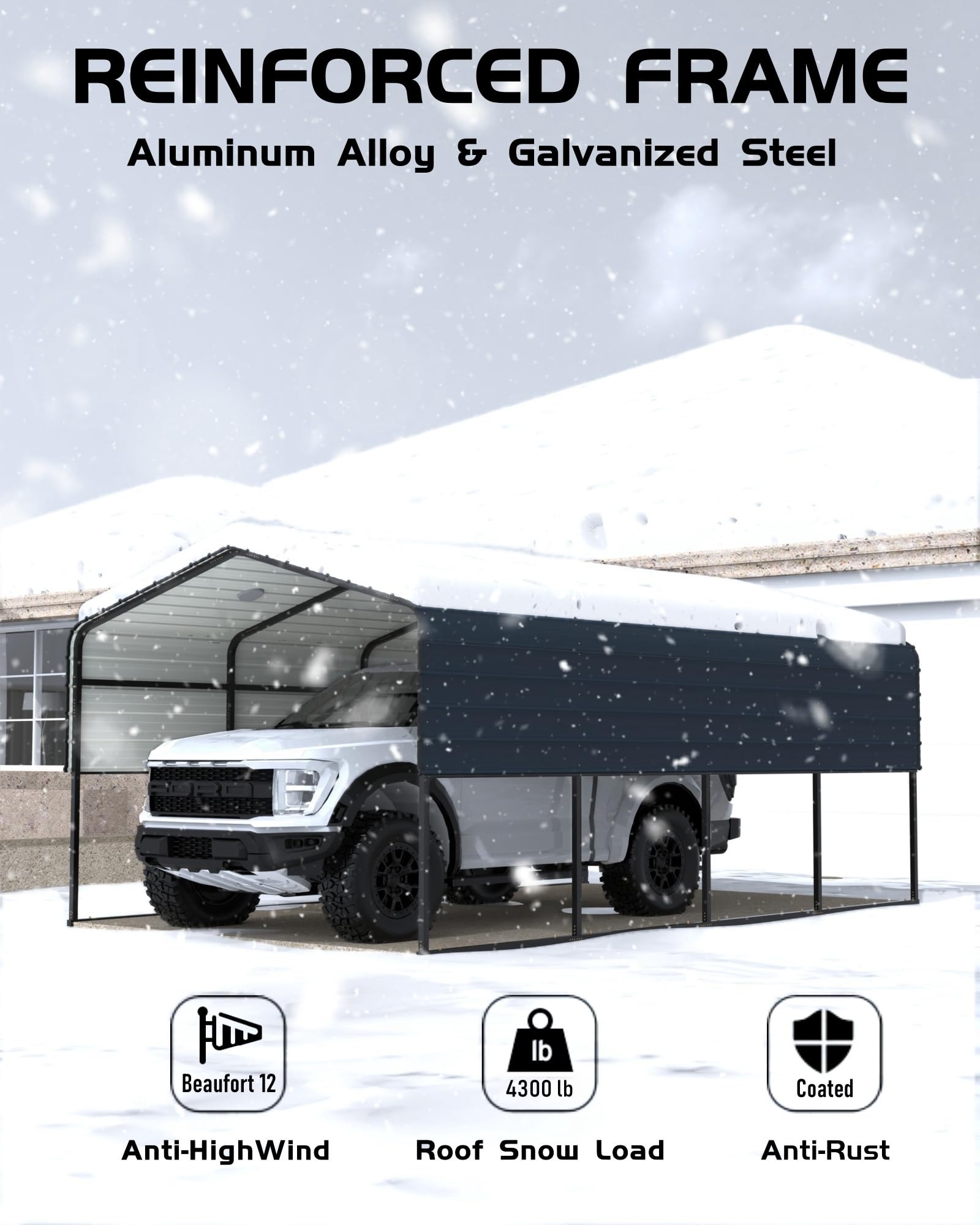 Snapklik.com : KYBOLT 13x 21 Heavy Duty Metal Carport, Oversized Steel ...