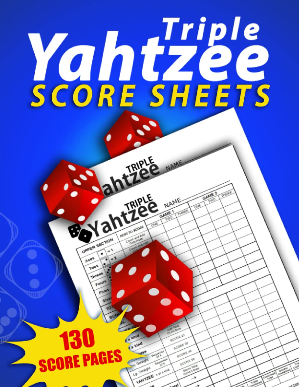 Triple Yahtzee Score Sheets 130 Large Score Pads For Scorekeeping ...