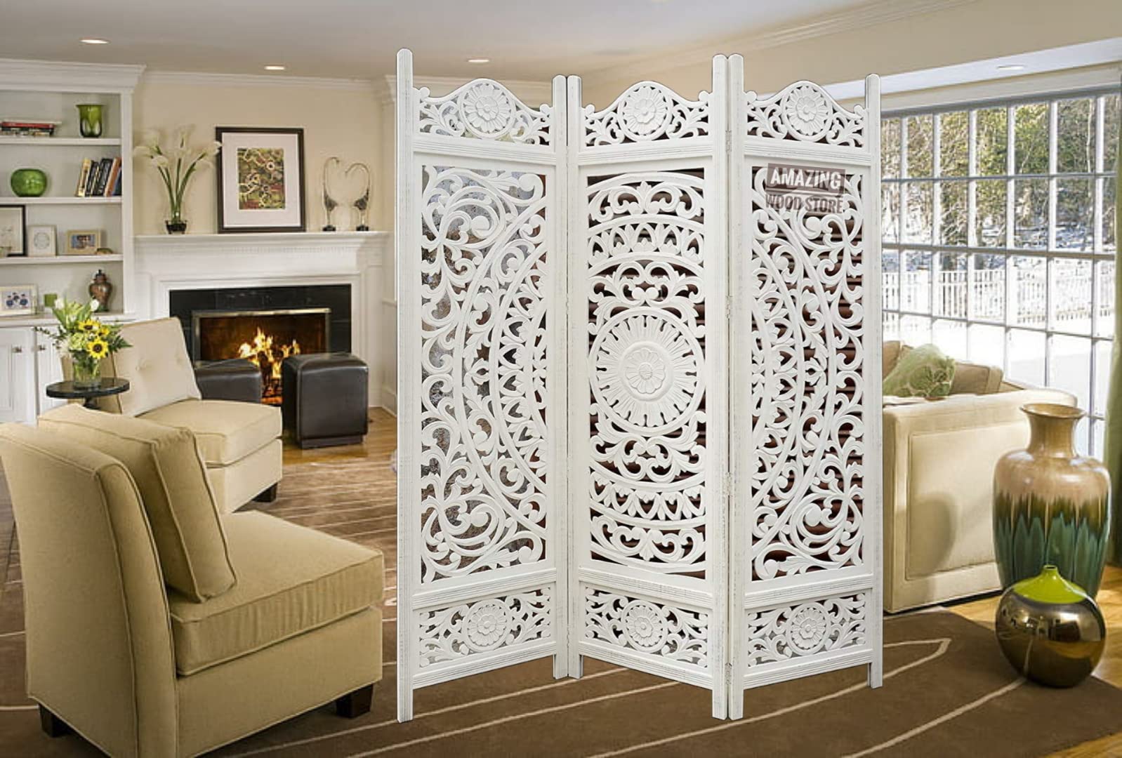 Amazing Wood Store Handcrafted Folding Wooden Partition in Mango Wood 3 ...