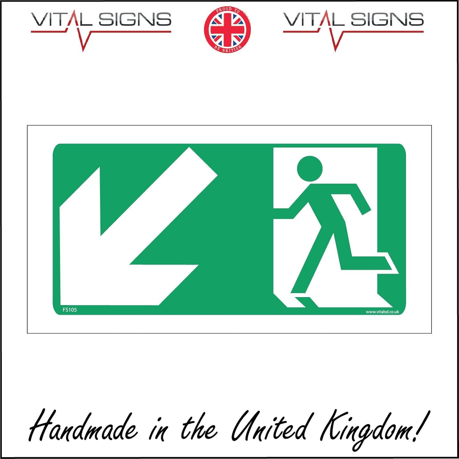 FS105 Exit Below Left Arrow SIGN down running man evacuate emergency ...