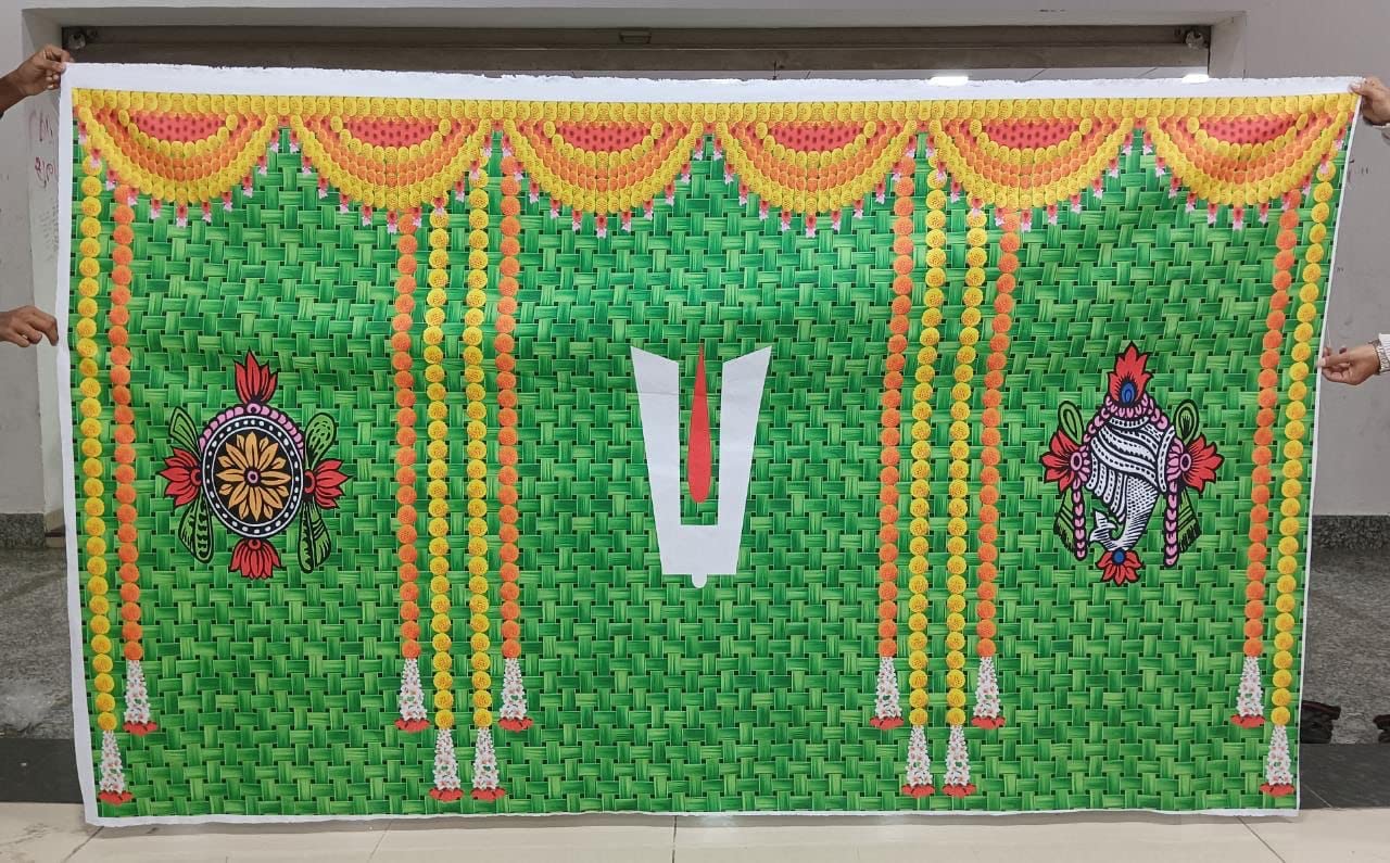 Talambarlu Balaji Namavaliu with Shanku Chakralu Design Backdrop Cloth ...